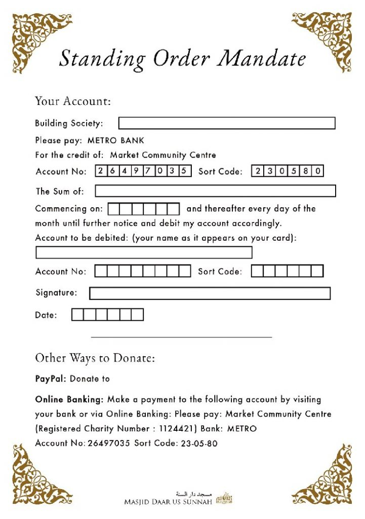 Standing-Order-Form-pdf | Masjid Daar us Sunnah